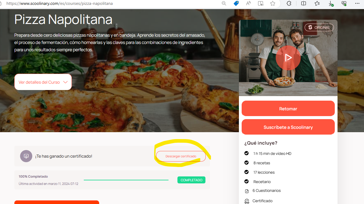 buenas dan algun certificado? - Scoolinary