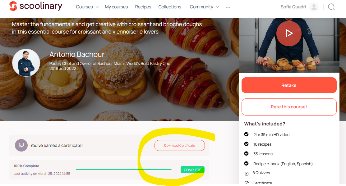 Finished course but no certificate - Scoolinary