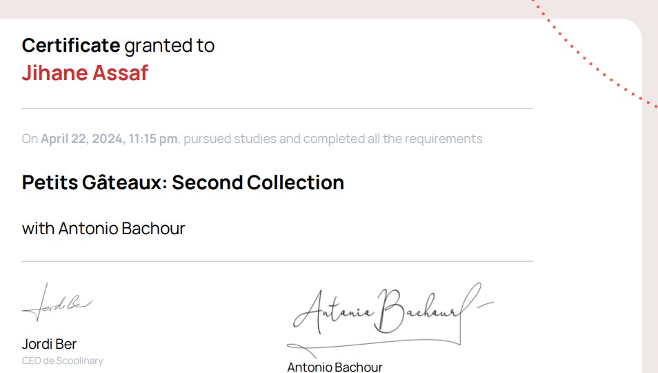 Name on certificate - Scoolinary